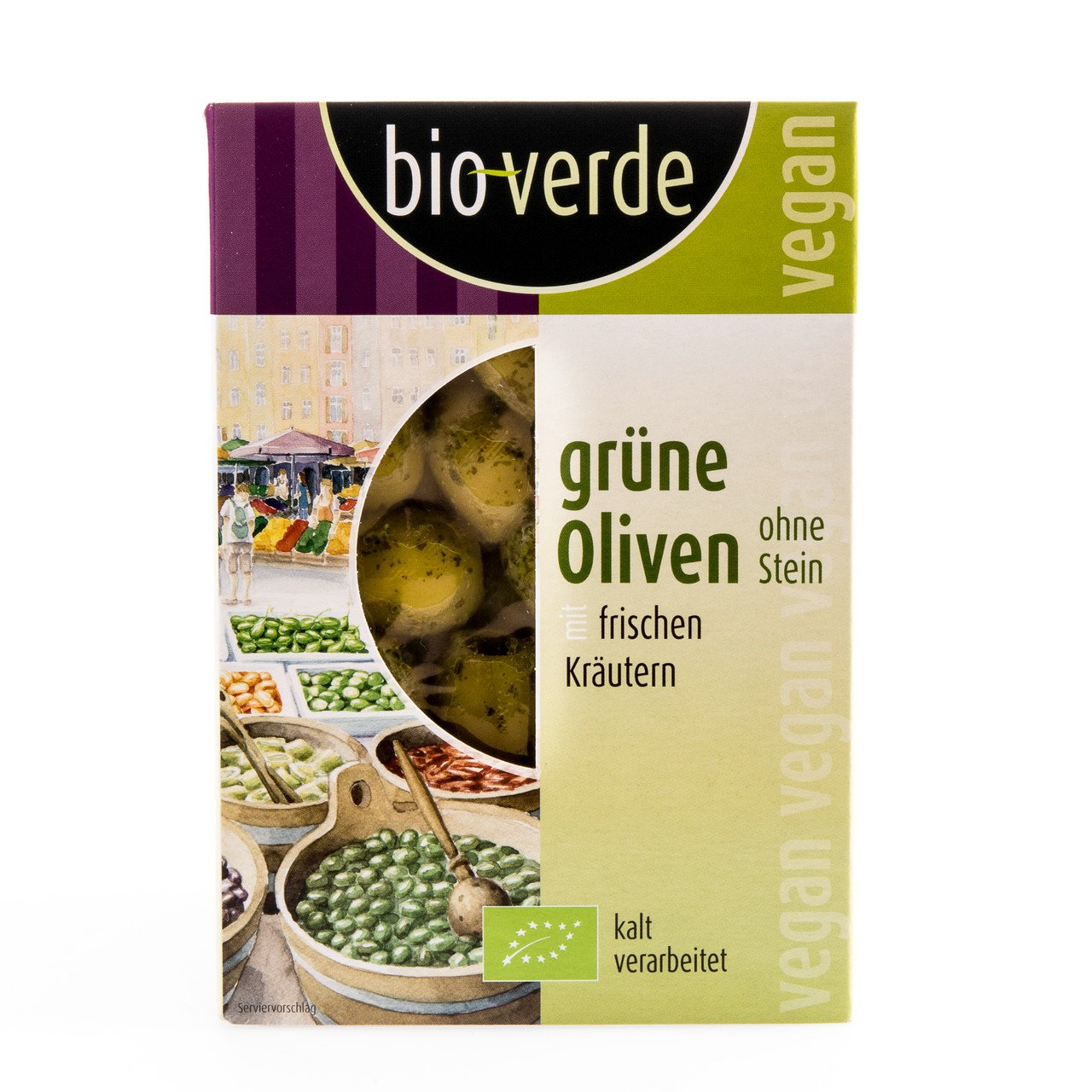 Produkt: Oliven grün ohne Stein, mariniert, frische Kräuter, EU Bio ...